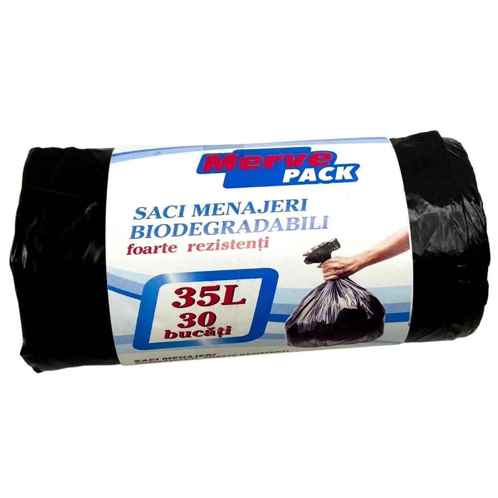 Saci de gunoi menajer, 35 l, 30 buc, negru, MERVE | Mobilier scoala